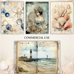 BIG BUNDLE Seashells Junk Journal Digital Paper, Vintage Nautical ...