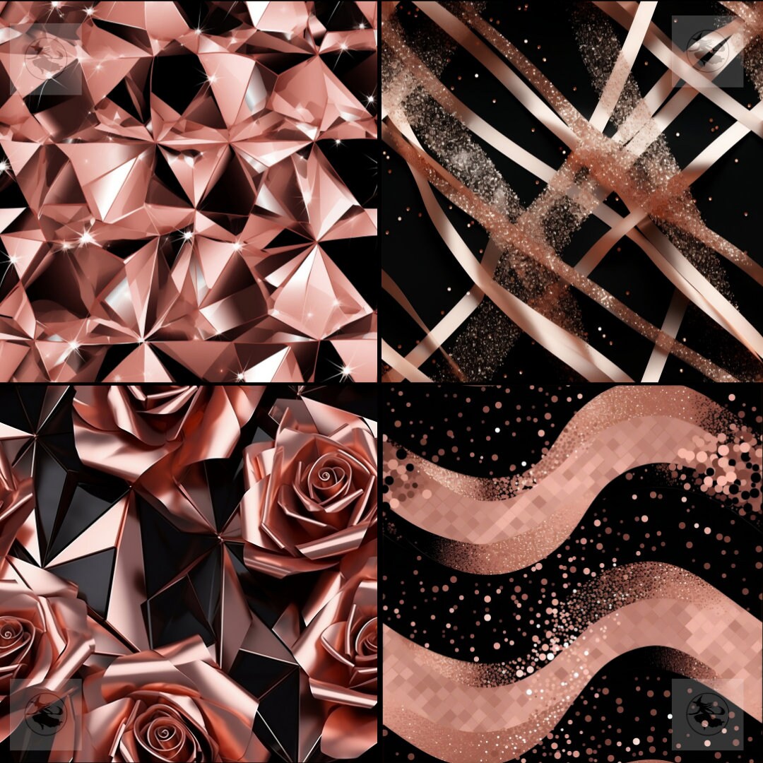 Black Rose Gold Floral Digital Paper: Glam Shimmer Patterns (digital ...