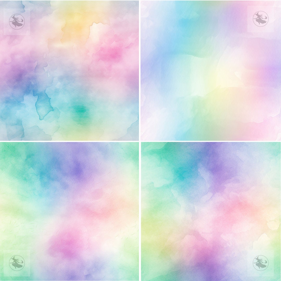 Pastel Rainbow Watercolor Gradient Digital Paper, Seamless Ombre ...