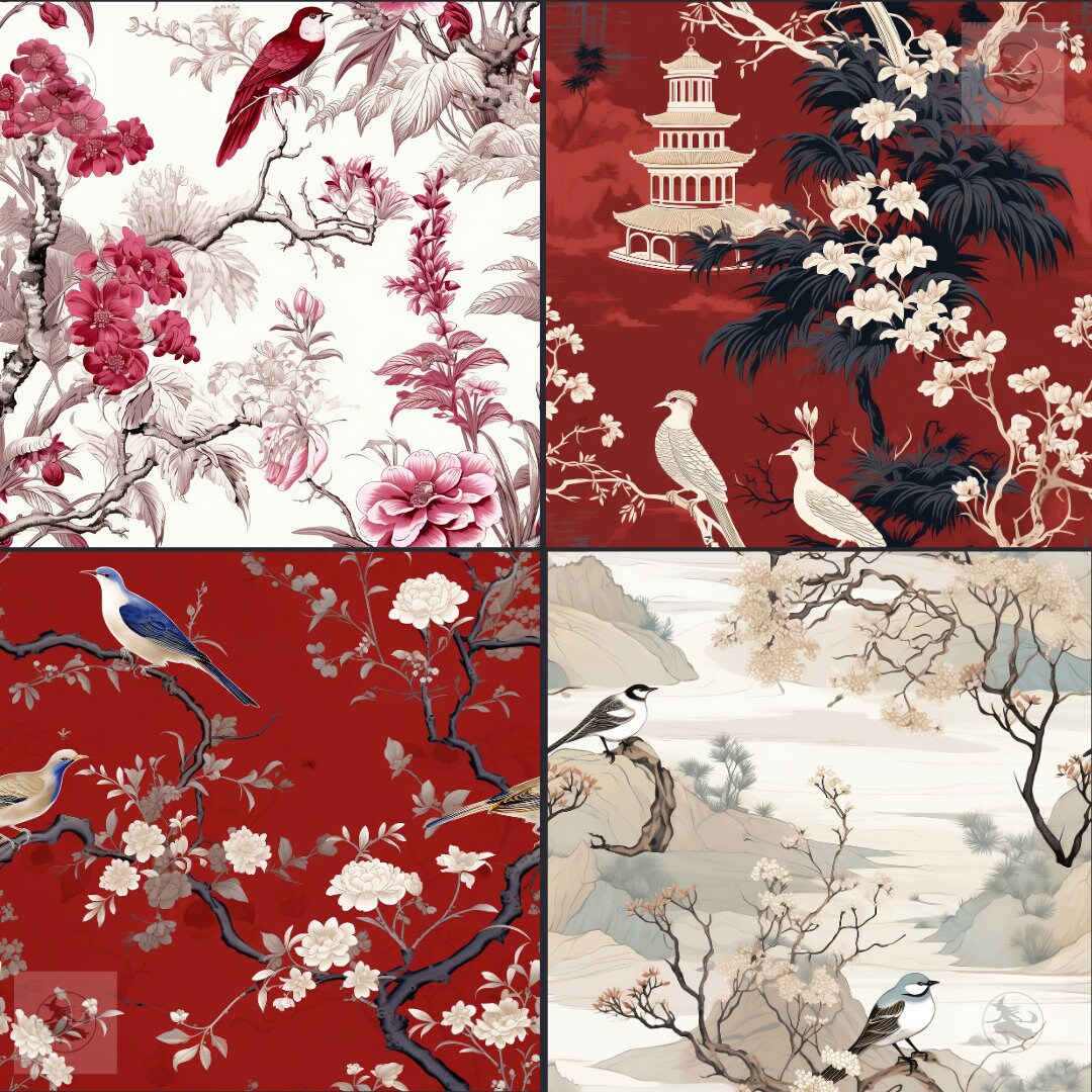 Seamless Vintage Chinoiserie Digital Paper, Toile De Jouy Pattern ...