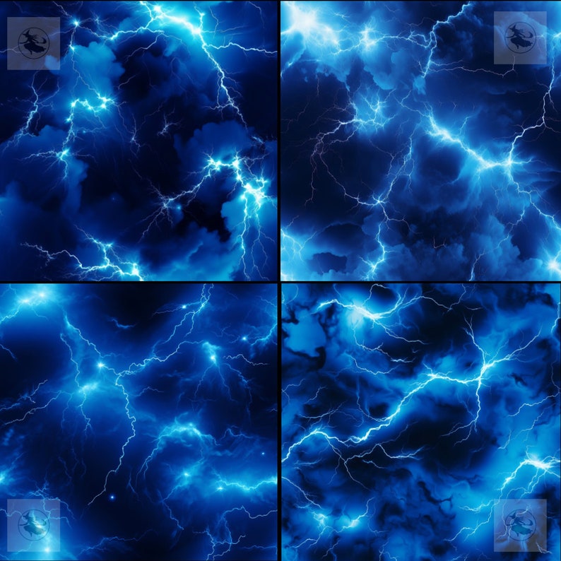 Blue Lightning Thunder Storm Digital Paper, Seamless Lightning Bolts ...