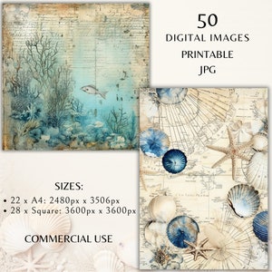 BIG BUNDLE Seashells Junk Journal Digital Paper, Vintage Nautical ...