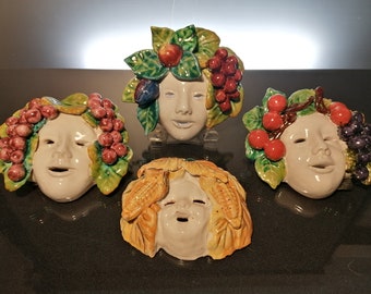 Vintage Italian Majolica Pottery BACCHUS Face Mask GRAPE LEAVES Wall ...