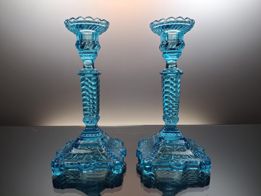 French Blue Antique Glass Candlesticks "portieux - Vallerysthal" - Etsy