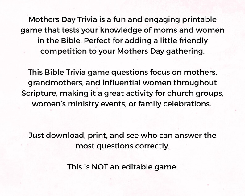 Mothers Day Trivia, Bible Trivia, Mothers Day Printable Christian ...