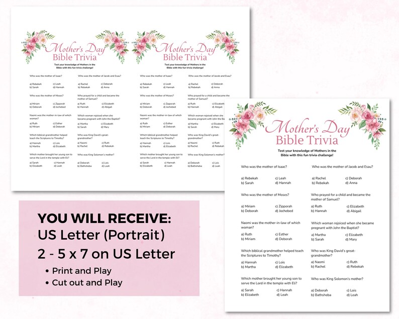 Mothers Day Trivia, Bible Trivia, Mothers Day Printable Christian ...