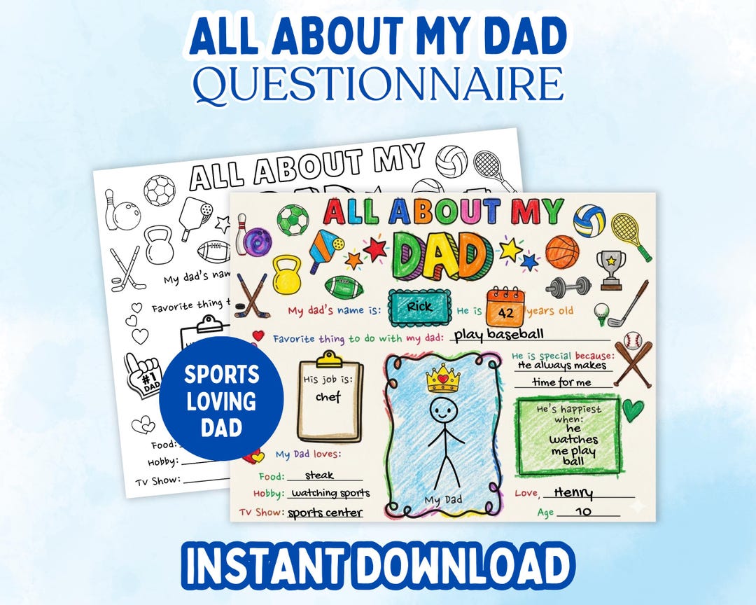 Fathers Day Questionnaire, All About My Dad, All About Dad, Dad ...