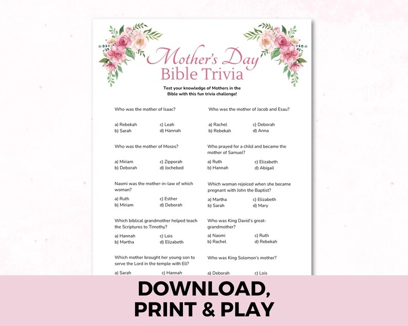 Mothers Day Trivia, Bible Trivia, Mothers Day Printable Christian ...