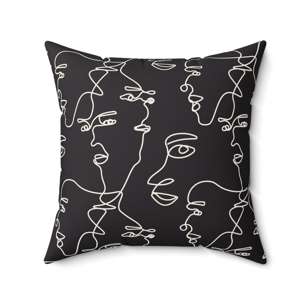Abstract Faces Line Art Pillow: Black and White Throw Pillow - Etsy