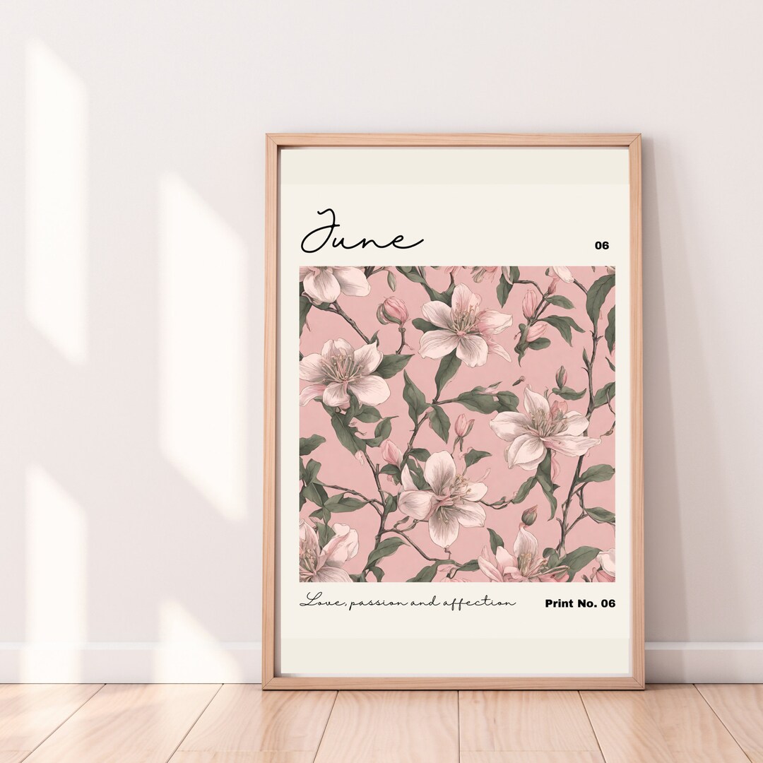 Birth Month Flower. Flower Market Printable Poster for June. Rose and ...