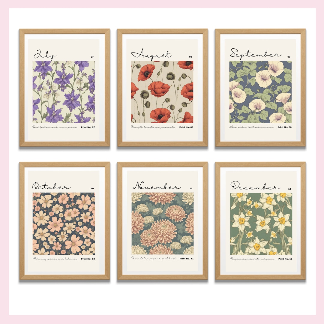 Birth Month Flower Posters Set of 24 Market Flower Posters to Print at ...