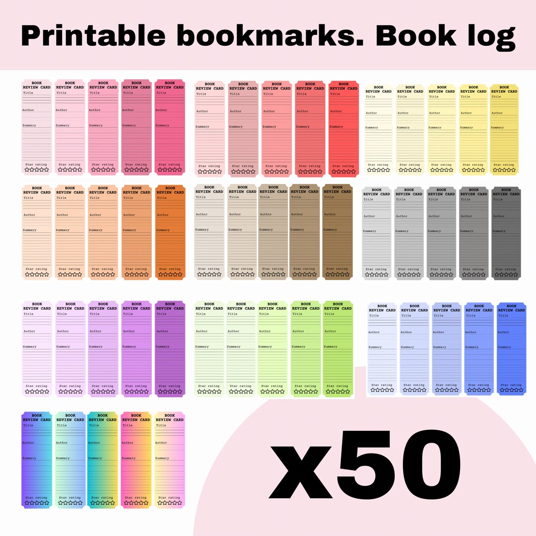 Printable Bookmarks Bundle. X50 Book Review Tickets in Tonal Colour ...