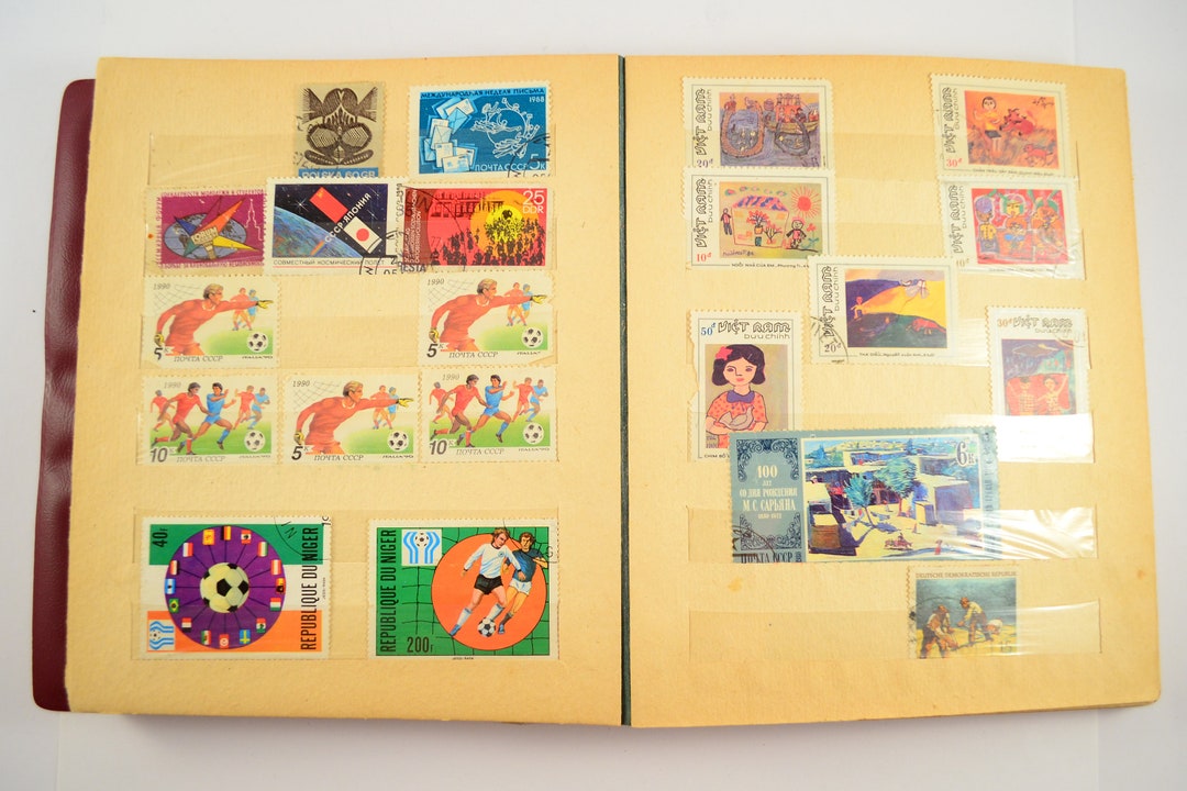 Vtg Soviet Stamp Album W/ Different Stamps From USSR, Poland, DDR 1950 ...