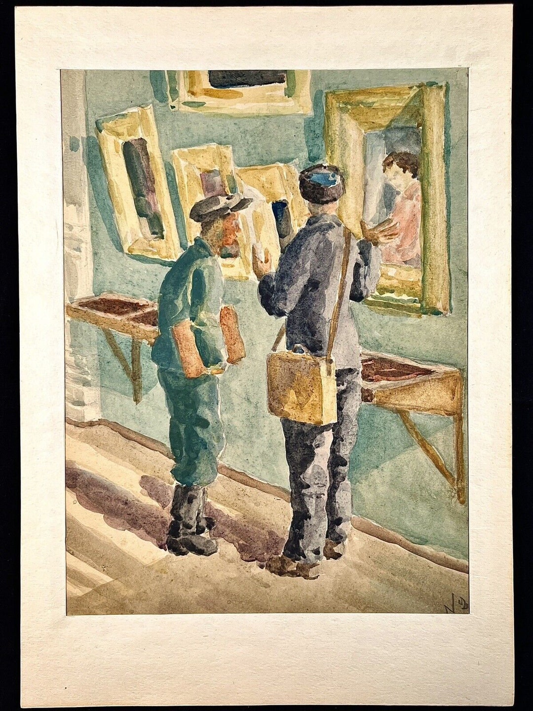 1940s Vintage Soviet USSR Drawing Watercolor Art Artists in the Art ...