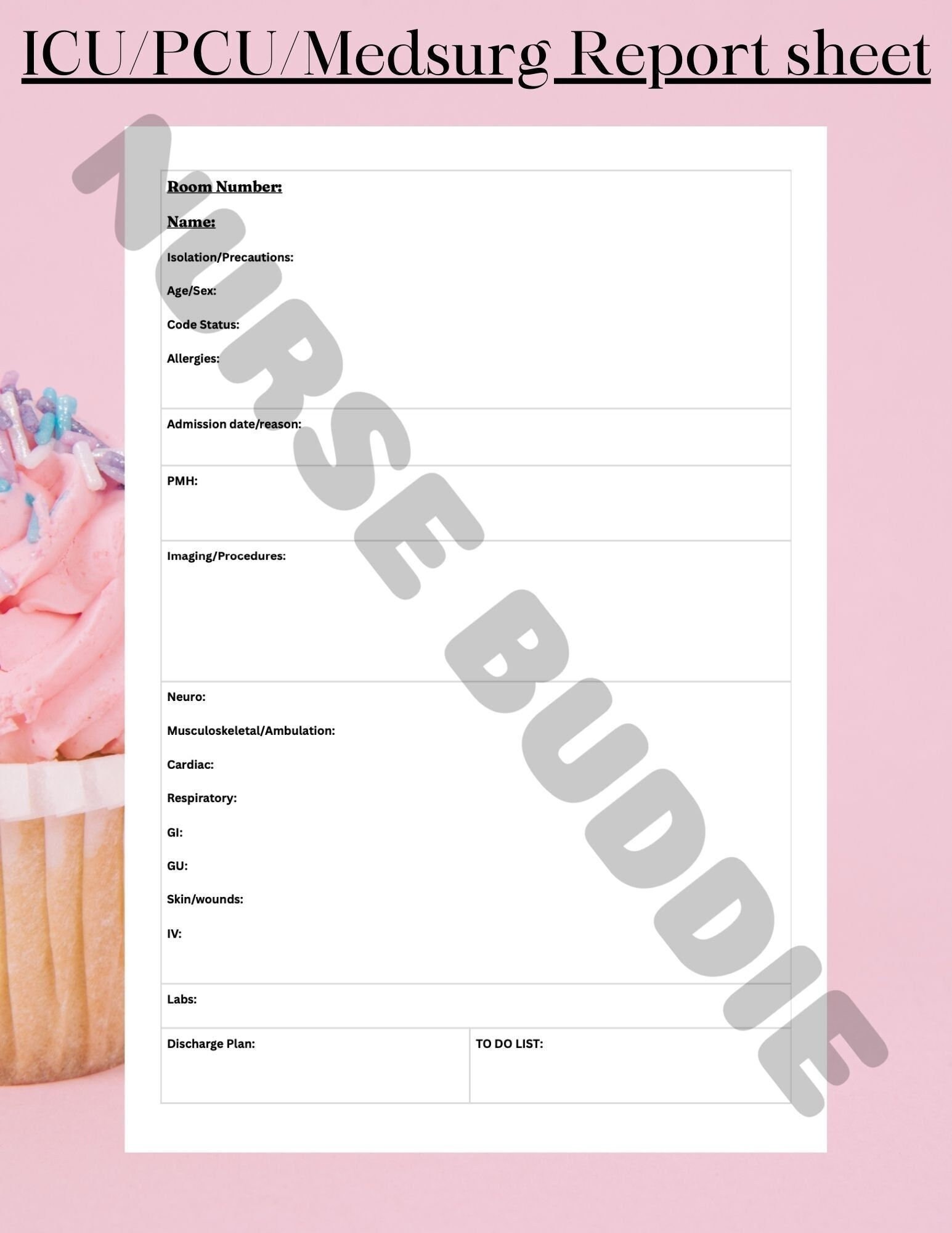 Icu/pcu/medsurg Nurse Report Sheet - Etsy