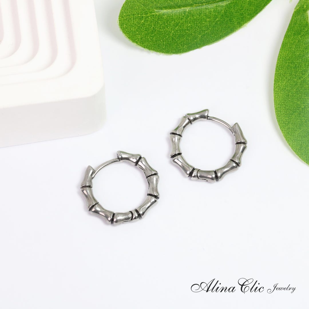 Bone Hoop Earrings for Men, Vintage Bone Mens Earring, Bamboo Hoop ...