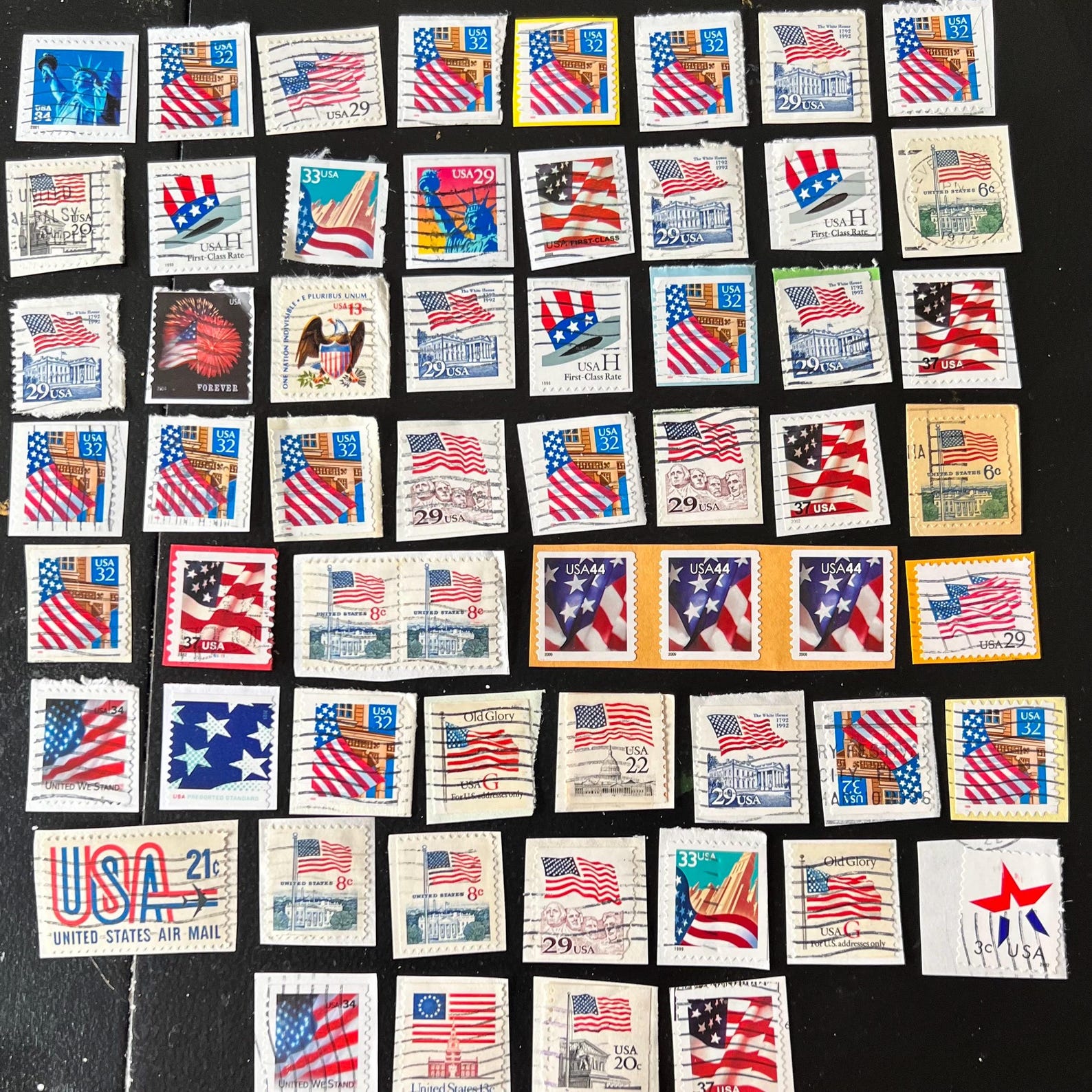 60 USED American Flag Stamps Cancelled Stamps Junk Journals Ephemera ...
