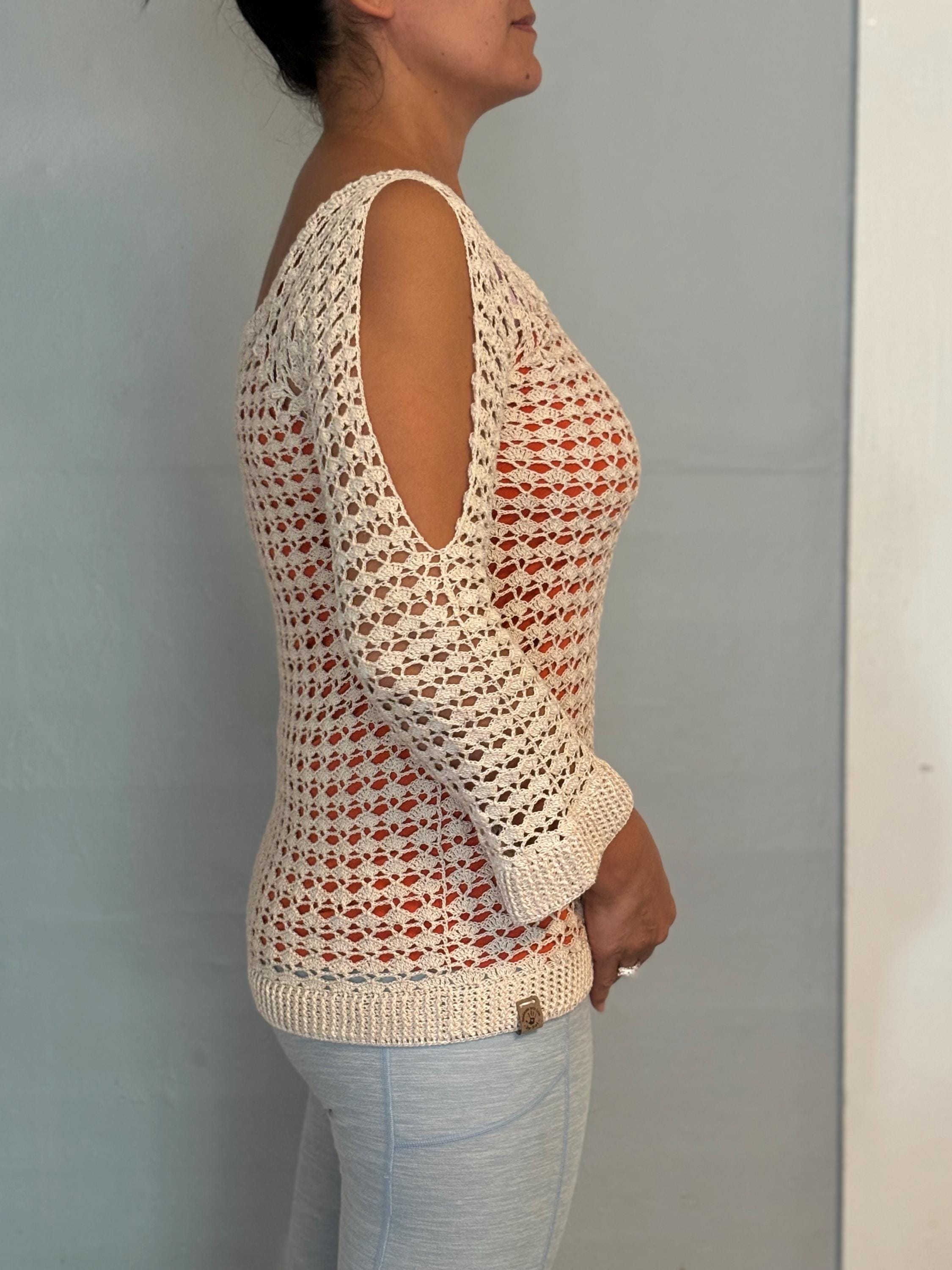 Handmade Crochet Open Stitch Sweater, Long Sleeve Cotton Blouse - Etsy