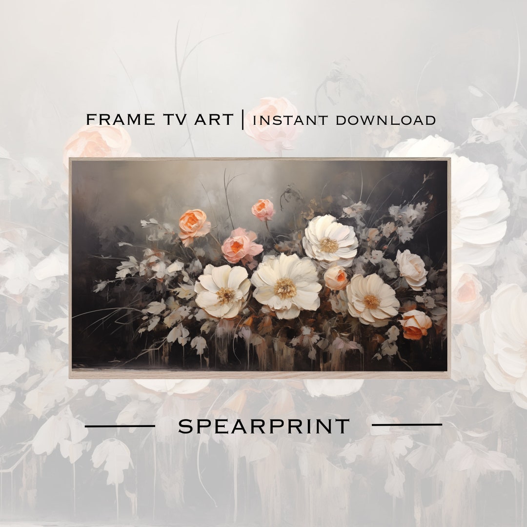 Dark Floral Vintage Frame Tv Art | Dark Spring Art Frame Tv Background ...