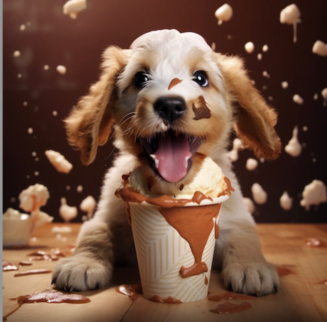 Puppy Eating Ice Cream Mess Digital Art - Etsy