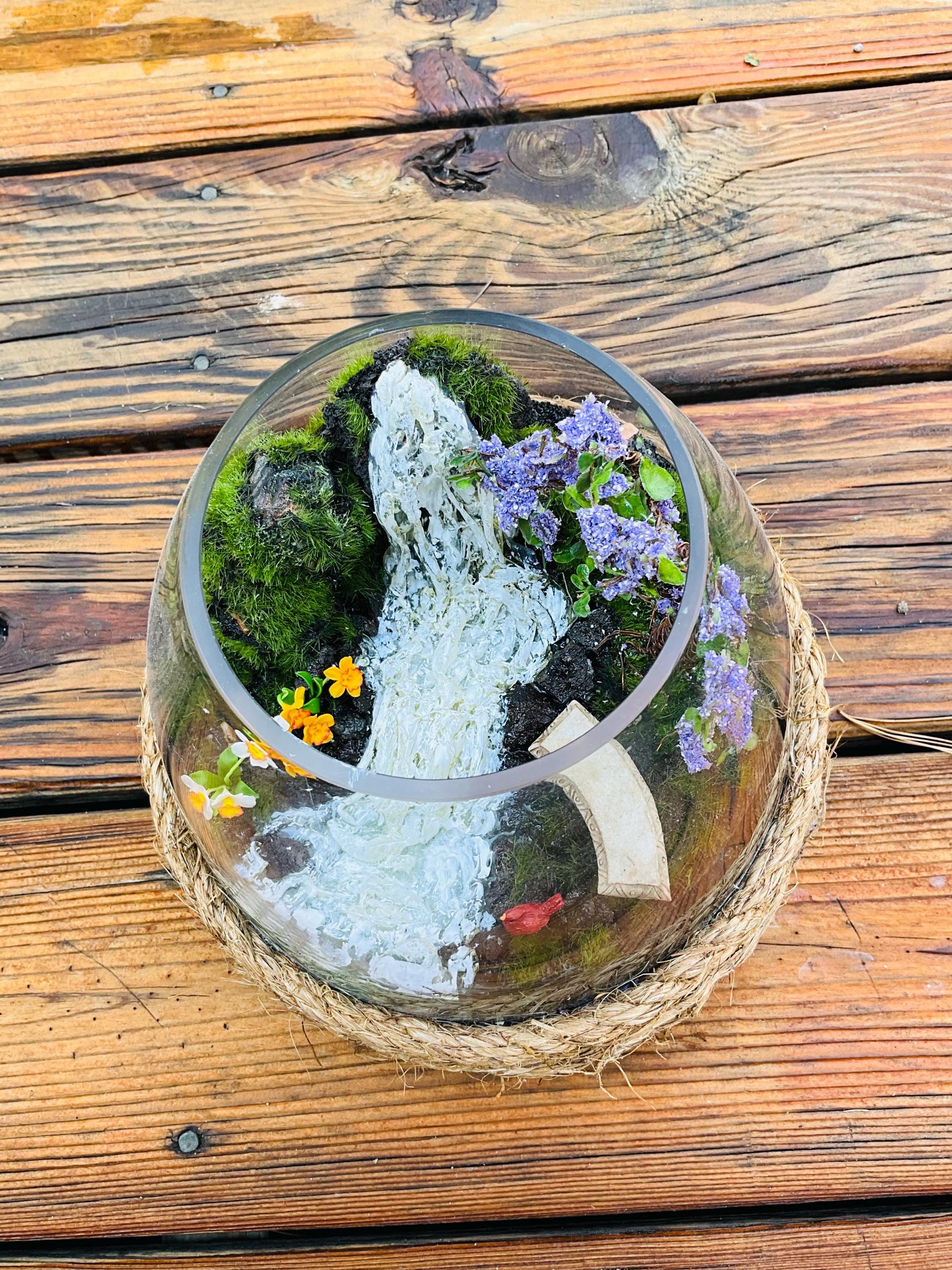 Mossy Waterfall Terrarium With Handmade Tree & Bench - Etsy