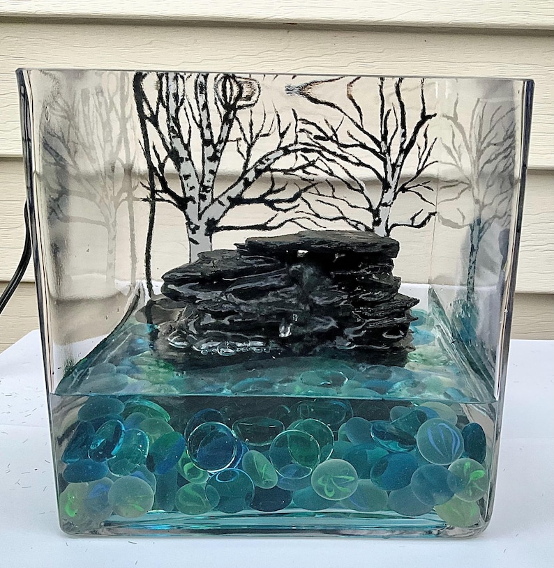 Slate Fountain With Birch Trees - Etsy