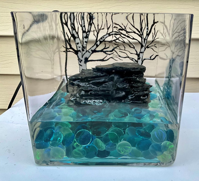 Slate Fountain With Birch Trees - Etsy