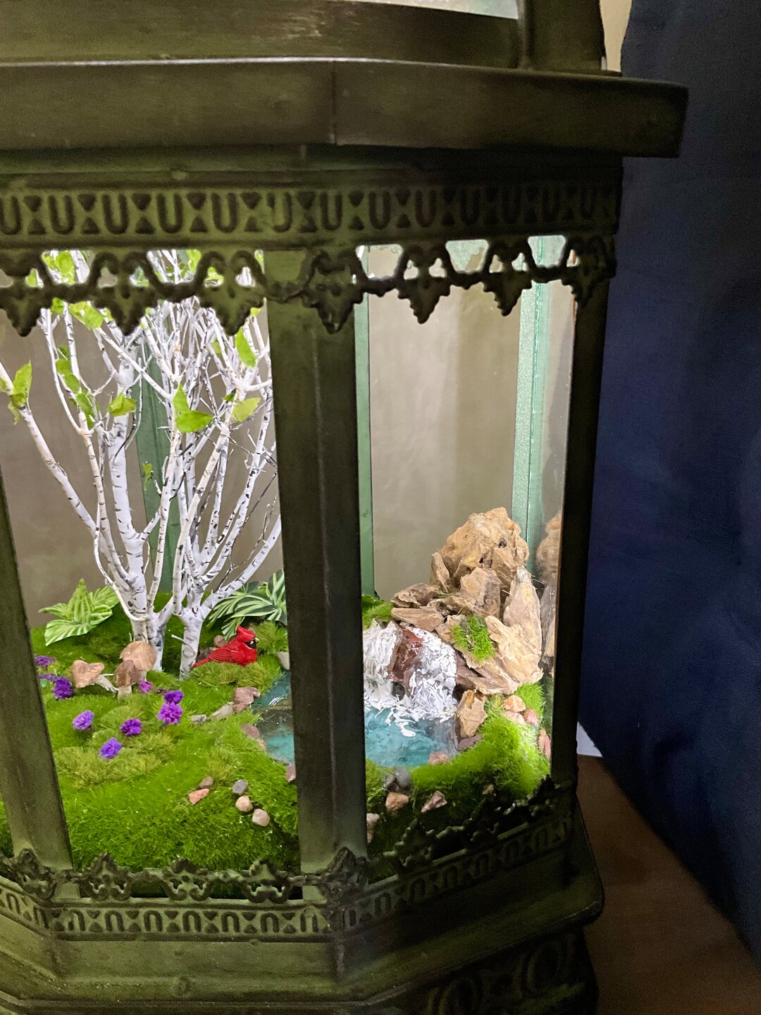 Terrarium in a Beautiful Container With Birch Tree, Waterfall and Small ...