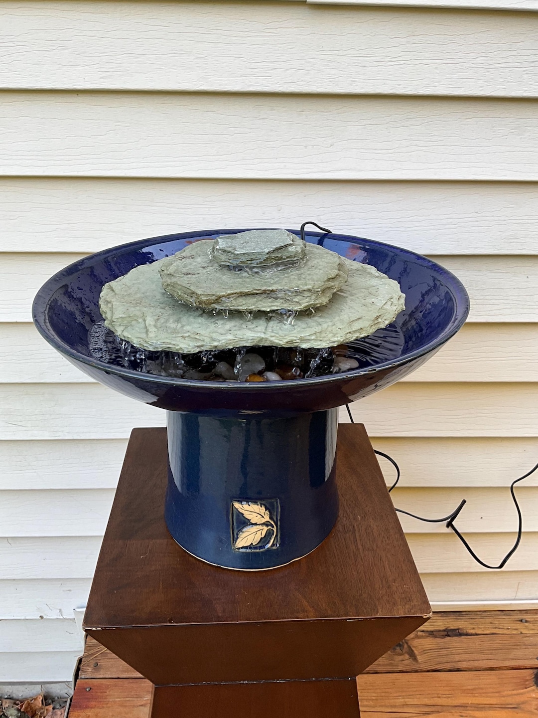 Tiered Slate Fountain: Cobalt Blue Bowl, Indoor Water Feature - Etsy