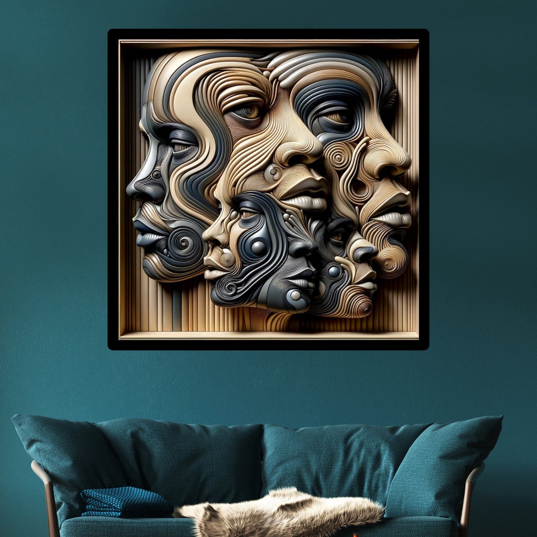 Sculpted Whorls - Abstract Digital Faces in Wood Textures, Fluid Forms ...