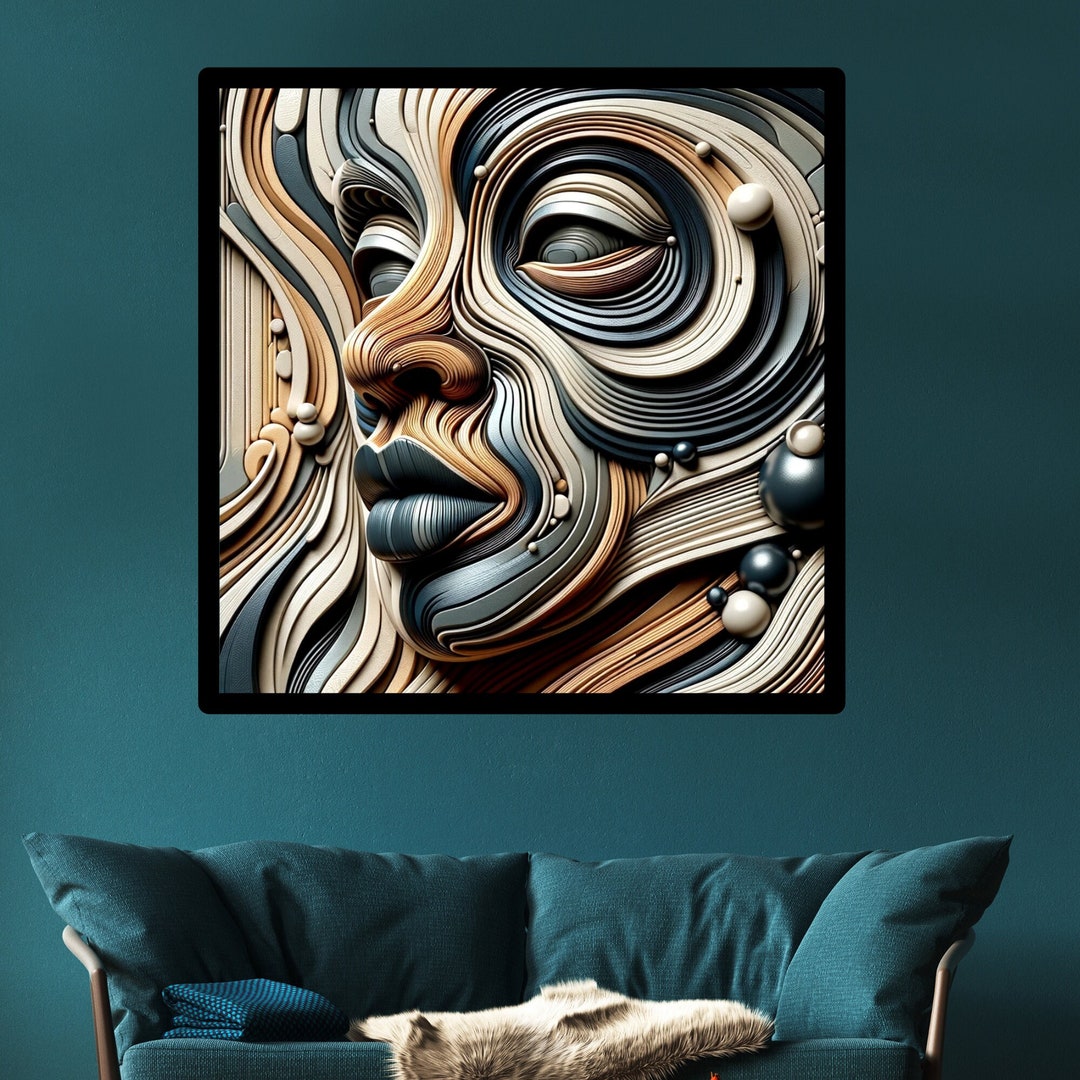 Visage of Vortex - Human Features in Abstract Symphony, Black Wall Art ...