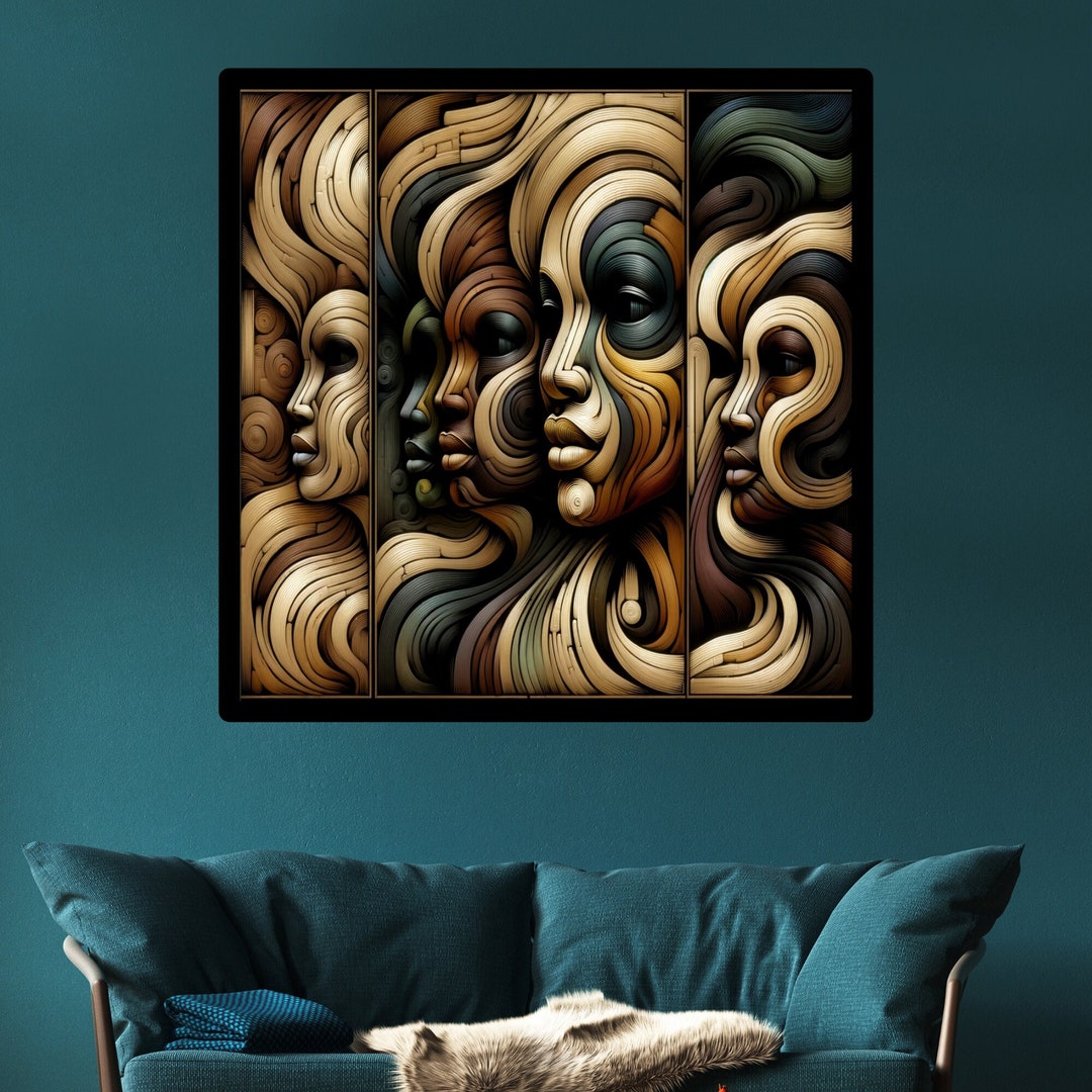 Whispers Through Time, A Triptych of Human Spirit and Unity, Black Wall ...