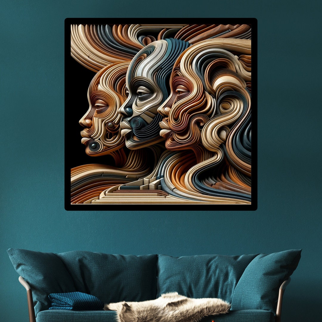 Entwined Essence - Digital Woodwork Profile Art, Modern Abstract Human ...