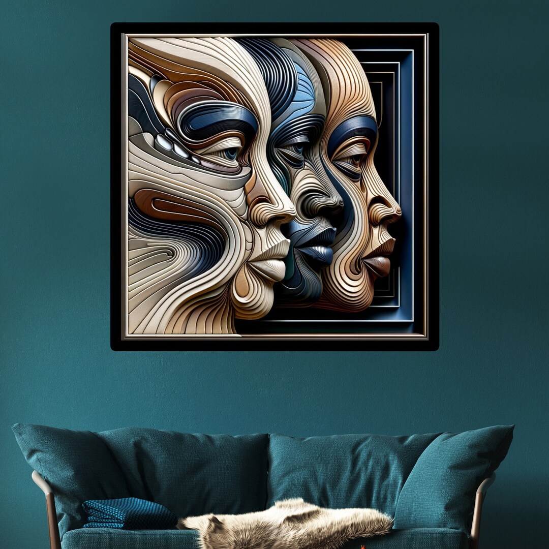 Contouring Elegance - Modern Abstract Faces Digital Art, 40x40 ...