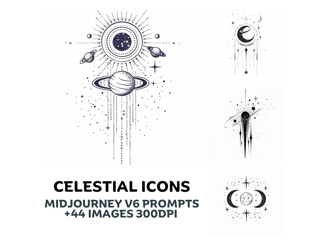 Celestial Icons With Midjourney Prompts. SVG, Flat Vector Celestial ...