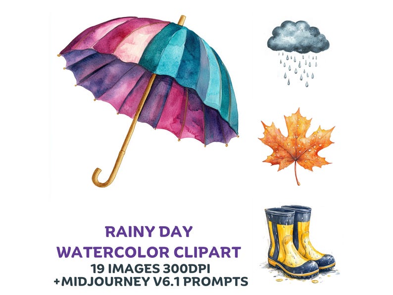 Rainy Autumn Clipart With Midjourney Prompts, Fall Watercolor Clipart ...