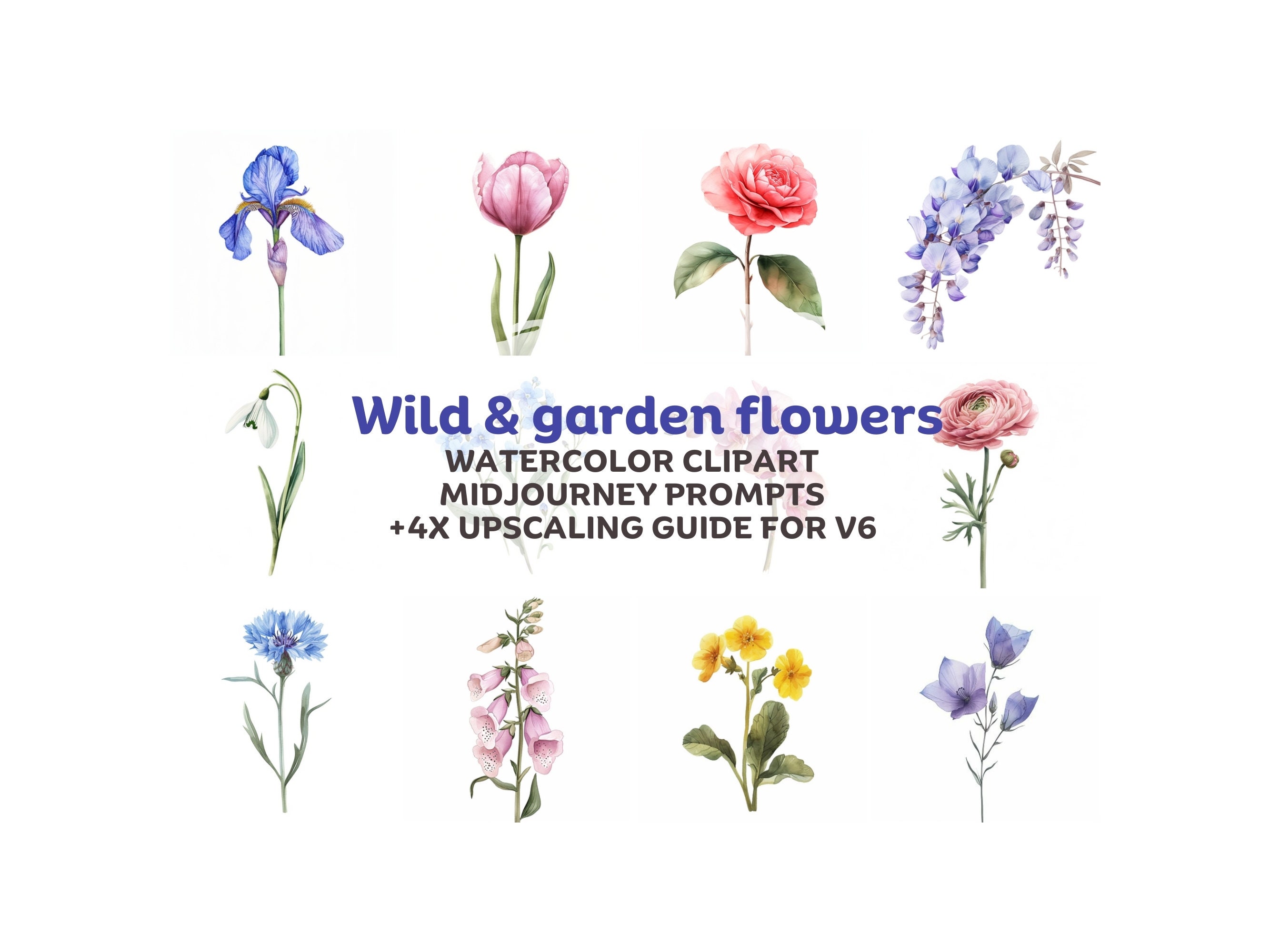Flower Clipart With Midjourney Prompts, Floral Wall Art Prompts ...