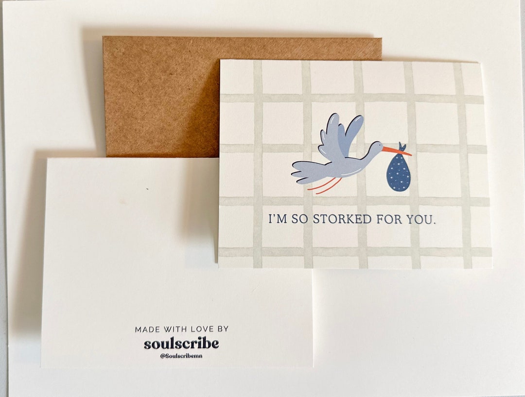 Storked for You in Blue Baby Shower Pregnancy Announcement Greeting ...