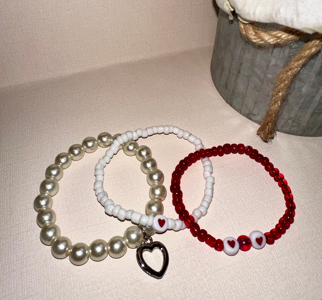 Red Valentines Day Bracelet Valentines Day Gift for Girlfriend Heart ...
