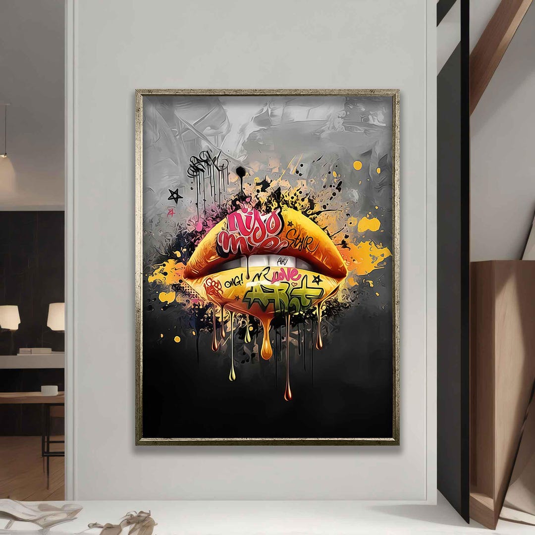 Graffiti Lip Canvas, Pop Art Lip Painting, Artistic Lip Art, Pink Lip ...