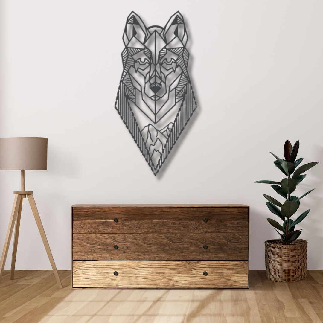 Wolf Metal Decor, Geometric Wolf Wall Art , Metal Art, Metal Wall ...