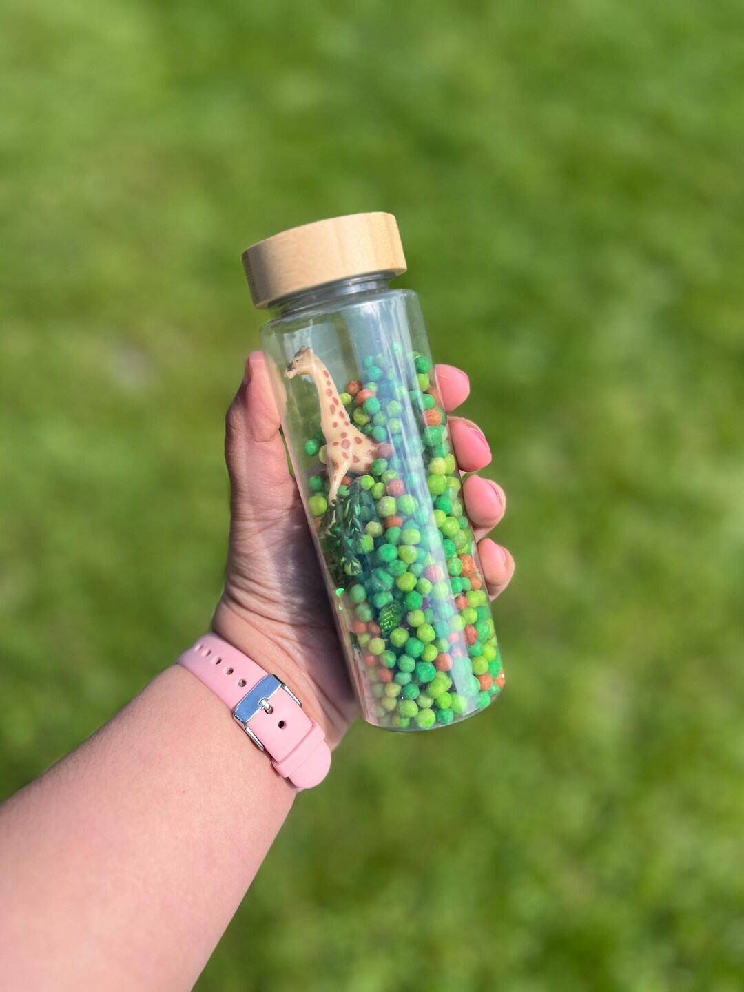 Wild World Sensory Shaker Bottle | Montessori Fidget Bamboo Bottle - Etsy