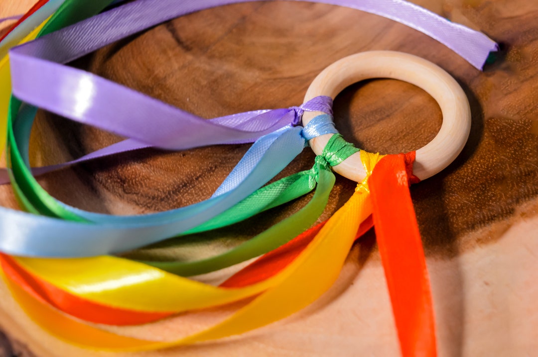 Rainbow Ribbon Ring Wooden Sensory Baby Toy | Real Wood Handmade Baby ...