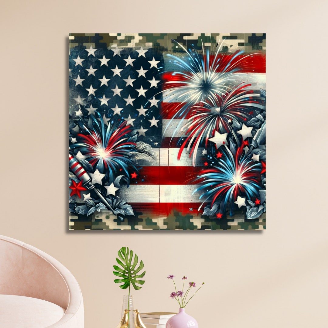 American Flag Canvas Wall Art, Office Wall Decor, Fourth of July Gifts ...