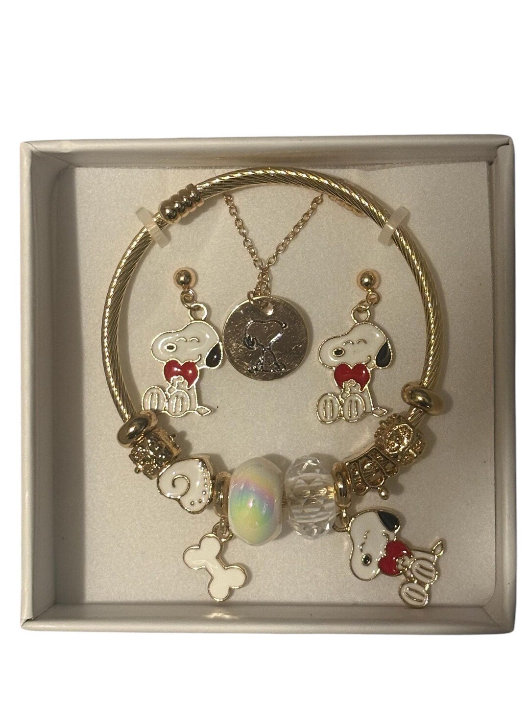Snoopy Jewellery Set, 3 Pcs Set Gold Toned Matching Necklace, Earrings ...