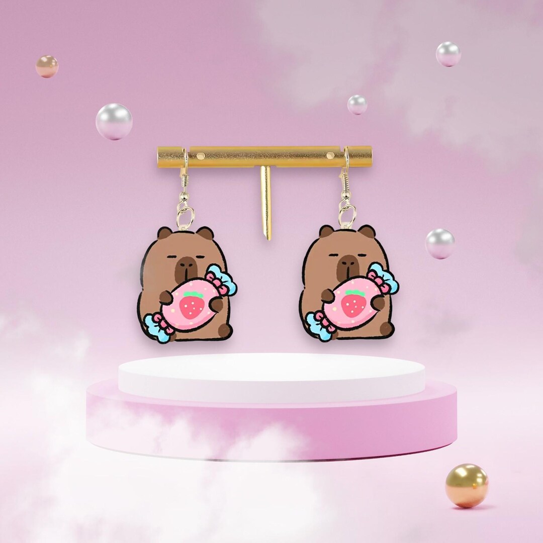 Kawaii Capybara Earrings, Sterling Silver 925 Hooks, Dangle Drop ...
