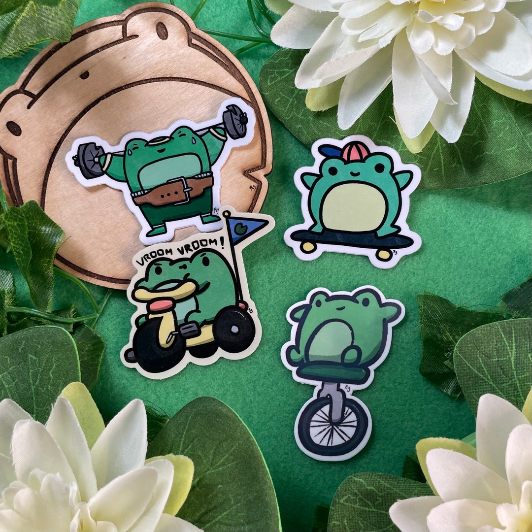 Active Frogs Vinyl Stickers (lifting, Vroom , Skateboarding, Unicycle ...