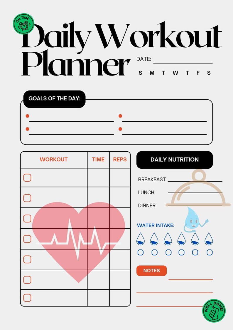 Workout Tracker Printable, Daily Exercise Log, Fitness Journal, Workout ...