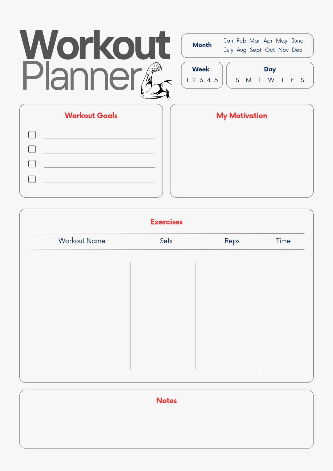 Workout Tracker Printable, Daily Exercise Log, Fitness Journal, Workout ...