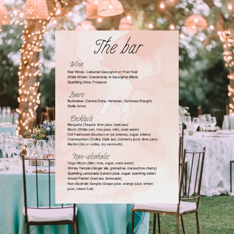 10 Bar Menu Wedding Drinks, Wedding Bar Menu Sign, Bar Menu Template ...